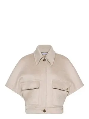 Max Mara Cashmere Cape Jacket With Oversized Flap Pockets - Grey
