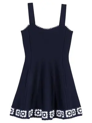 Maje Knitted Mini Dress With Crochet Trim - Blue