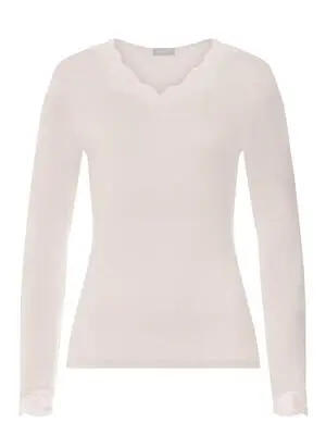Hanro Dana Long Sleeve T-shirt With Lace Trim - Nude
