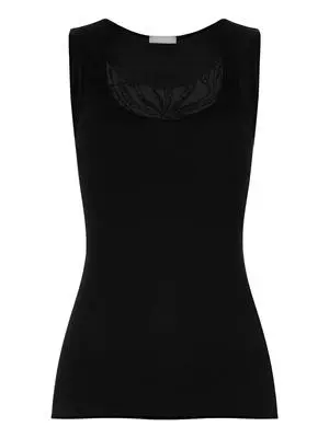 Hanro Cotton Rosaria Tank Top With Floral Embroidery - Black