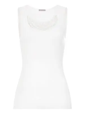 Hanro Cotton Rosaria Tank Top With Embroidered Neckline - Ivory