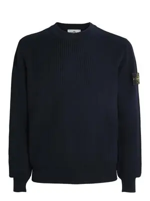 Stone Island Ribbed Compass Patch Sweatshirt - Navy