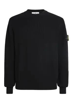 Stone Island Cotton Rib-knit Crew Neck Sweater With Compass Patch - Black
