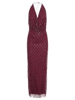 ROTATE BY BIRGER CHRISTENSEN Sequined And Beaded Halterneck Mini Dress - Rosso