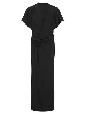 ROTATE BY BIRGER CHRISTENSEN ROTATE Long Satin-Feel Dress With Side Slit And Rose Detail Nero