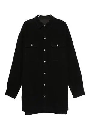 Rick Owens Long Wool Overshirt With Side Pockets And Buttoned Chest Pockets - Nero