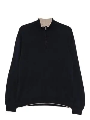 Paul & Shark 100% Cashmere Quarter Zip Sweater - Navy