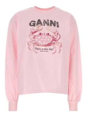 GANNI GANNI Graphic Print Cotton T-Shirt Pink