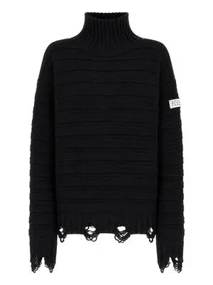 MAISON MARGIELA High Neck Distressed Pullover Sweater - Black