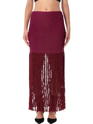 Alaïa Alaïa High-Rise Ribbed Knit Fringed Skirt Viola