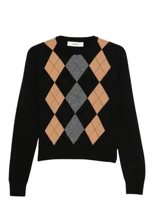JUCCA Argyle Patterned Crew Neck Sweater - Black