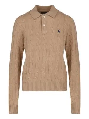 Polo Ralph Lauren POLO RALPH LAUREN Cable Knit Wool & Cashmere Polo Sweater Beige