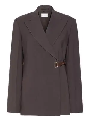 Sportmax Stretch Viscose Belted Utility Jacket With Padded Shoulders - Marrone