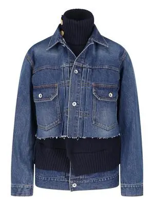 Sacai Layered Denim And Knit Jacket - Blue