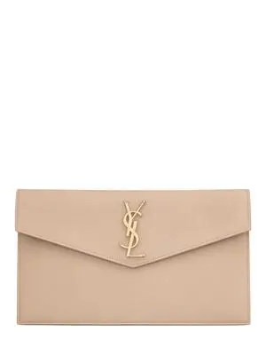Saint Laurent Mini Leather Shoulder Bag With Magnetic Closure - Beige