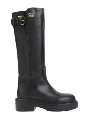 Miu Miu MIU MIU Knee High Buckled Leather Boots Black