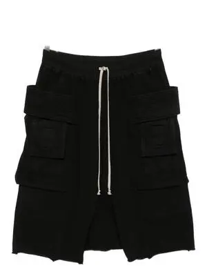 Rick Owens Cargo Bermuda Shorts With Drop Crotch, Zip Closure & Drawstring Waist - Nero