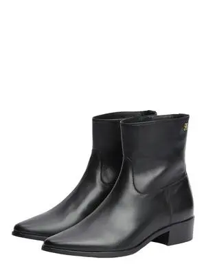 Tommy Hilfiger Leather Ankle Boots With Block Heel - Black