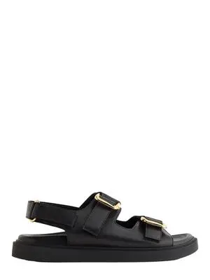 Quince Italian Leather Double Buckle Slingback Sandal - Black