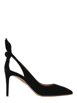 AQUAZZURA Suede Slingback Pumps With Bow Detail - Black