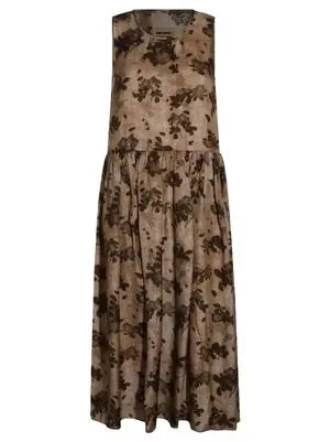 UMA WANG Uma Wang Ardal Printed Moulay Fabric Midi Dress Brown