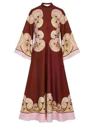 La DoubleJ Magnifico Swirl-print Silk Twill Maxi Dress - Brown