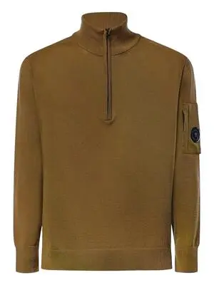 C.P. COMPANY Lens Detail Quarter-zip Sweater - Brown