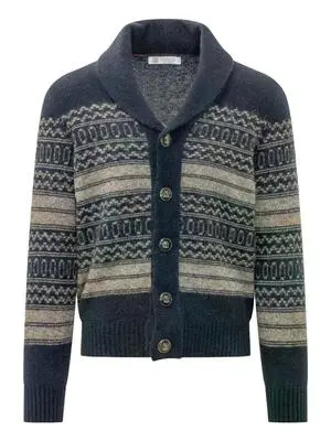 Brunello Cucinelli Fair Isle Shawl-collar Cardigan - Blue