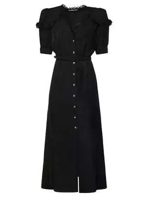 Alessandra Rich Ruffled Silk-jacquard Midi Dress - Black