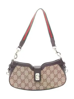 Gucci Gg Canvas Shoulder Bag With Web Stripe - Neutrals