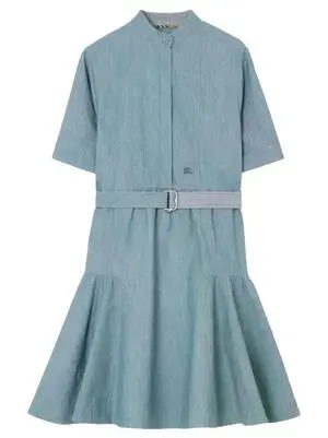 Burberry Denim Dress With Check Detailing - Blue