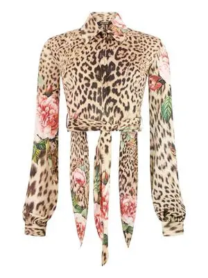 Roberto Cavalli Floral Leopard-print Shirt - Neutrals