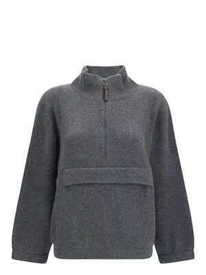 Brunello Cucinelli Quarter-zip Ribbed Cashmere Sweater - Grey