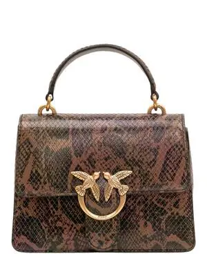 Pinko Mini Love Bag One Top Handle Light In Python-print Leather - Brown