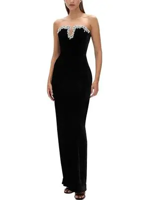 RACHEL GILBERT Rachel Gilbert Claudine Embellished Notch Neck Gown