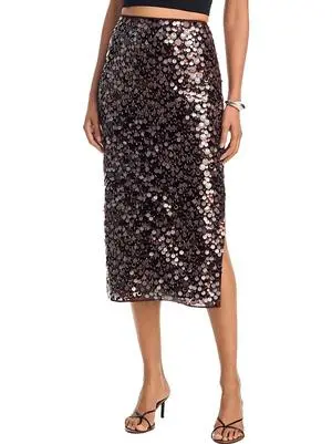 MILLY Sequined Midi Skirt - Brown