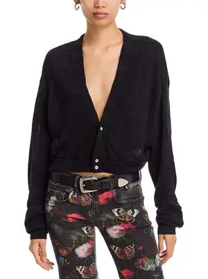 R13 Merino Wool Cropped Cardigan - Black
