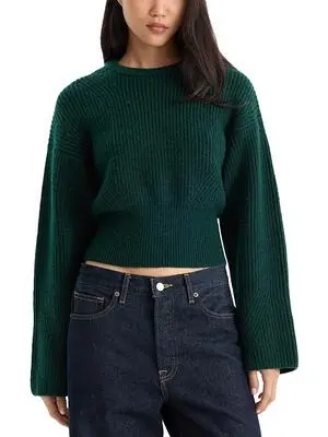 Good American Chunky Knit Cropped Sweater - Forest Green