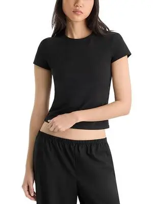 Good American Cap Sleeve Cotton Stretch Tee - Black