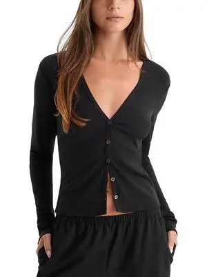 Good American Rib V-neck Cardigan Tee - Black