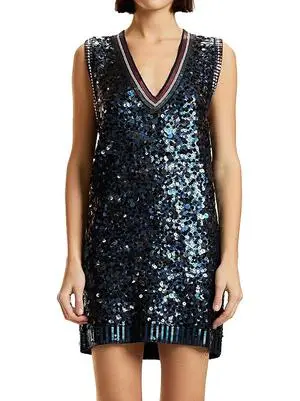 Cynthia Rowley Sequin V-neck Mini Knit Dress - Navy