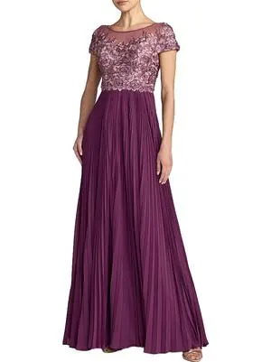 Mac Duggal Embroidered Cap Sleeve Gown - Plum