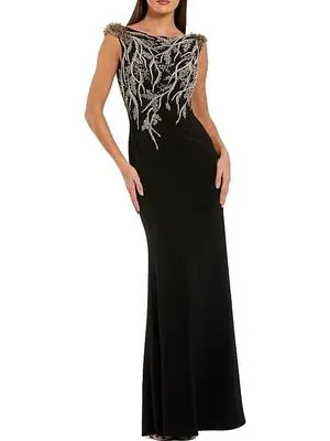 Mac Duggal Hand-beaded Cap Sleeve Gown - Black