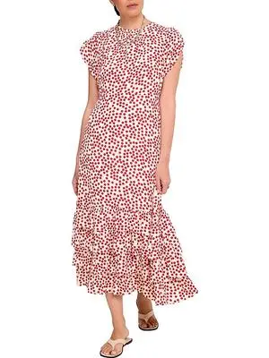 Mint Velvet Polka Dot Ruffle Hem Midi Dress - Red