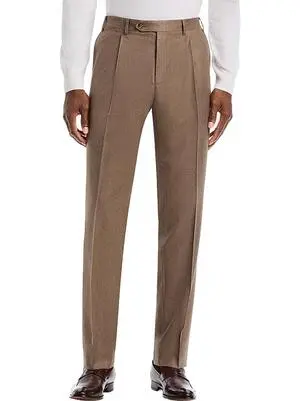 Canali Pleated Flannel Trousers - Light Brown
