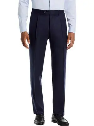 Canali Pleated Flannel Trousers - Navy