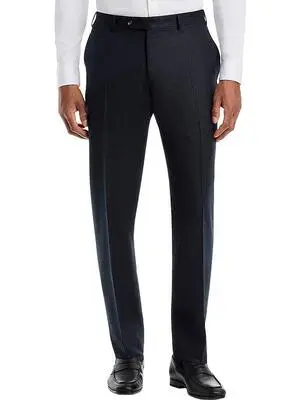 Canali Regular Fit Flat Front Flannel Trousers - Charcoal