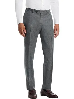 Canali Regular Fit Flat Front Flannel Trousers - Grey