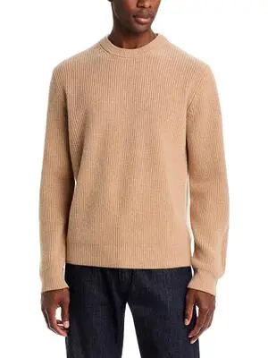 Canali Wool & Cashmere Ribbed Knit Crewneck Sweater - Tan