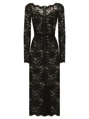 Dolce & Gabbana Floral Lace Midi Dress - Black